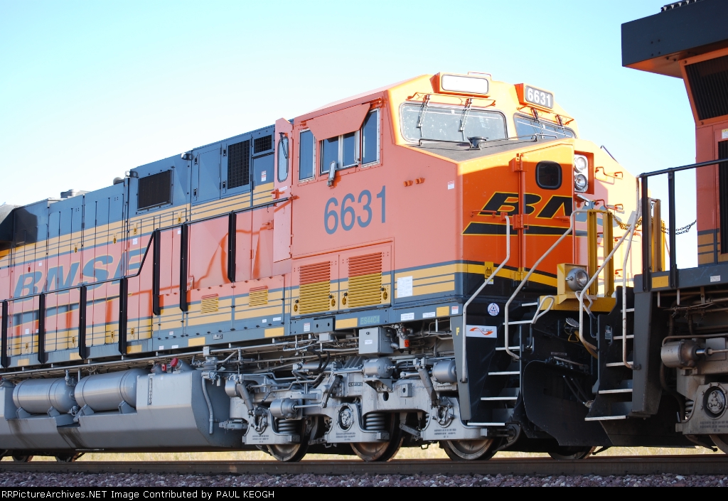 BNSF 6631 right side shot as she waits to roll west as a # 2 unit on a west Z.